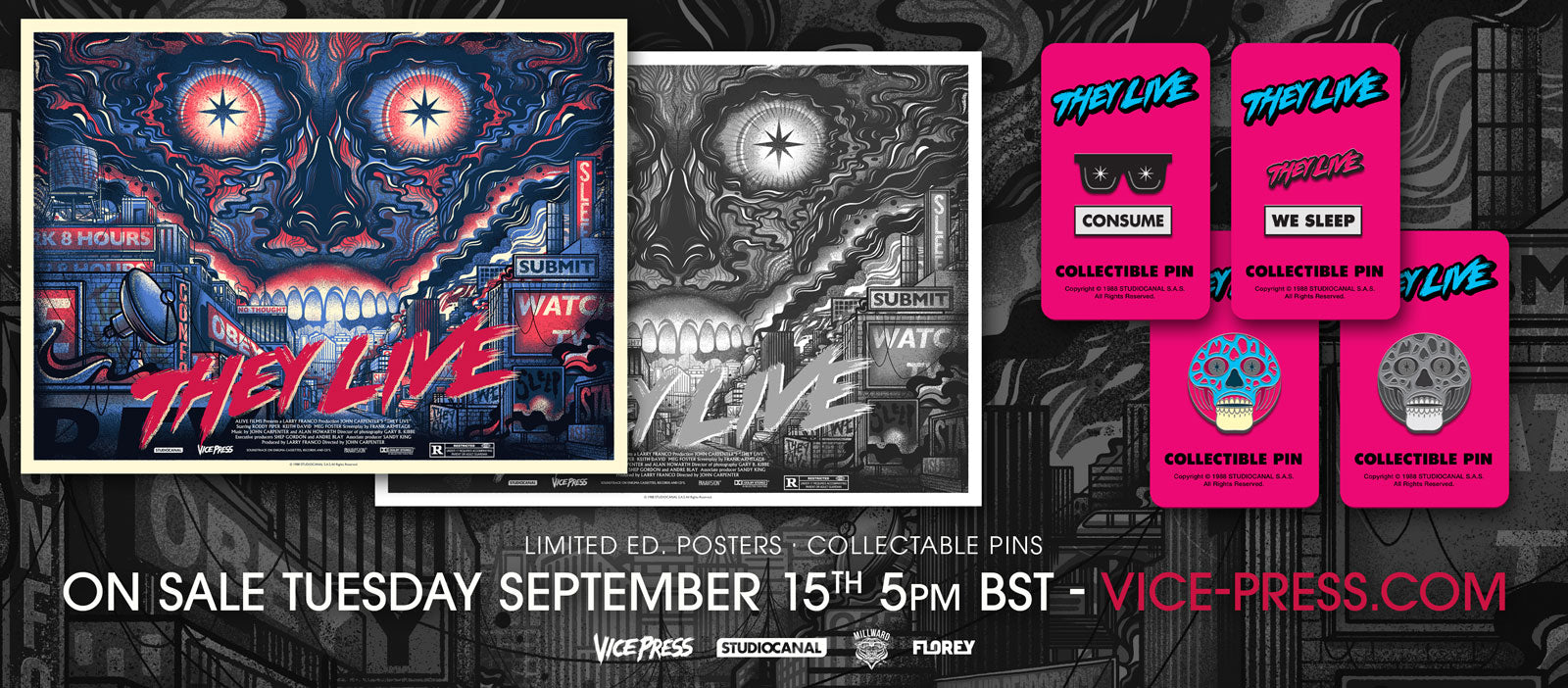 They Live - Posters by Drew Millward & Enamel Pins by Florey – Vice Press